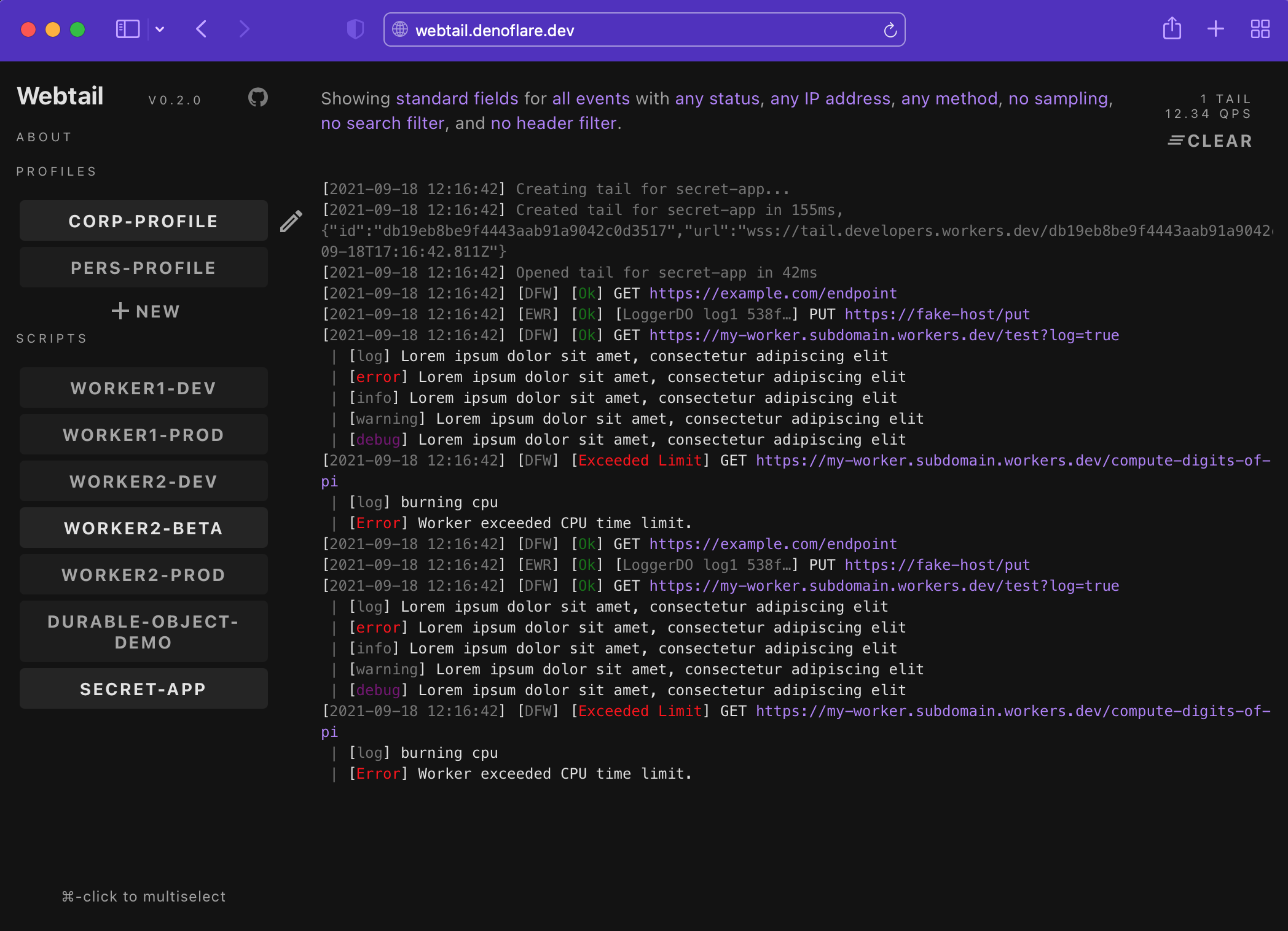Webtail for Cloudflare Workers